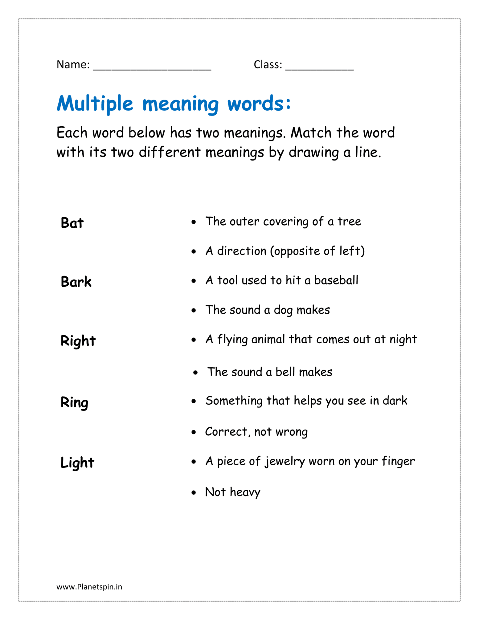 Multiple meaning words worksheets | Planetspin.in