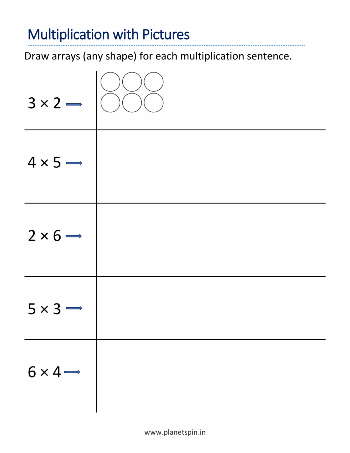Multiplication with pictures worksheet for grade 2 | Planetspin.in