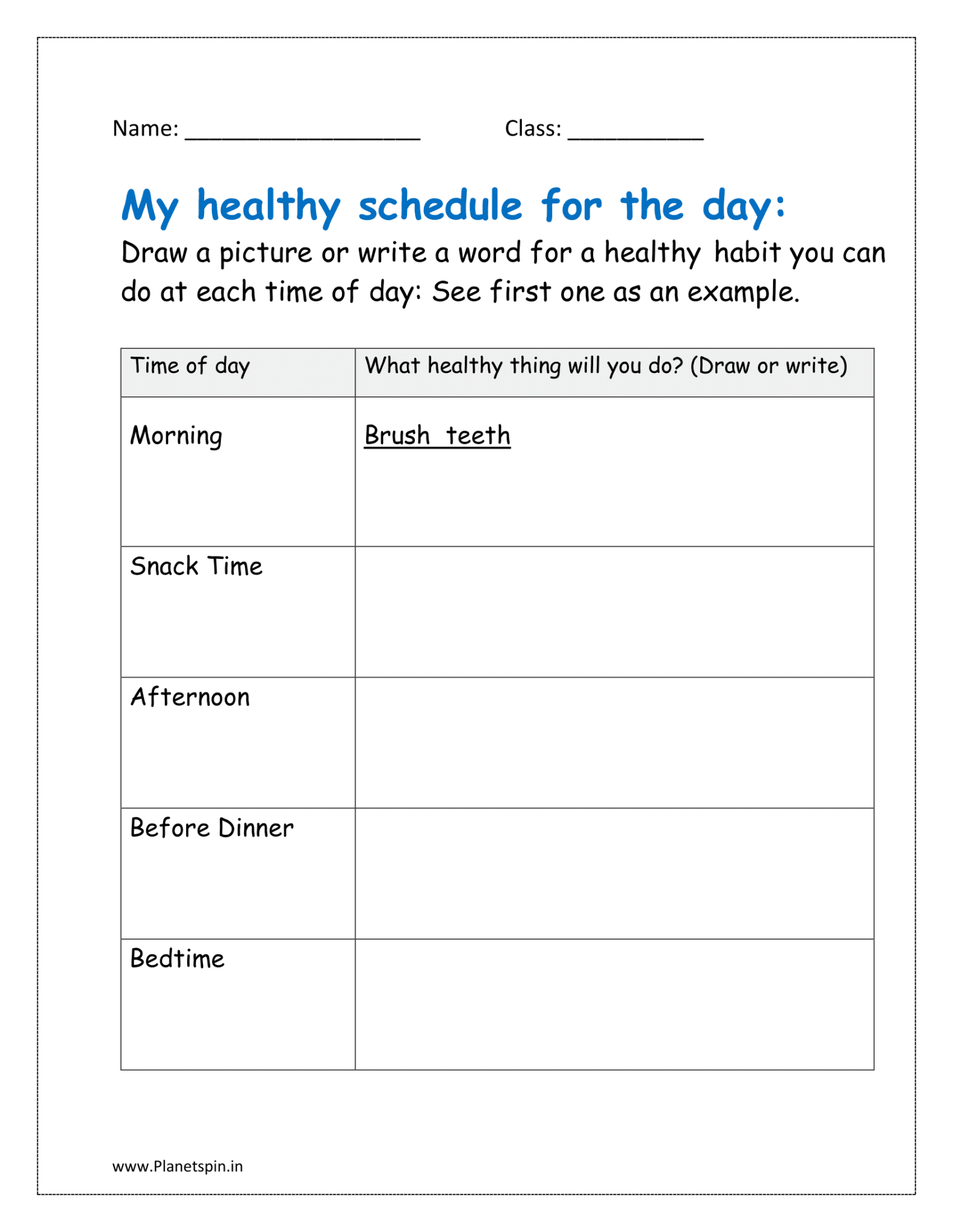 Healthy and unhealthy habits worksheet for grade 1 | Planetspin.in