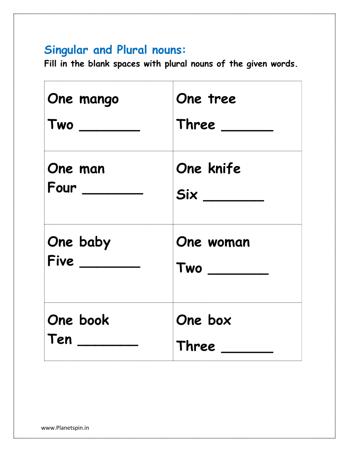 Nouns worksheet for grade 1 | Planetspin.in