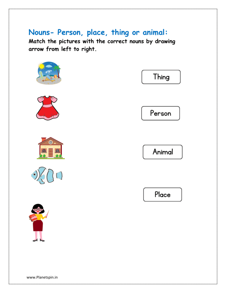 Nouns worksheet for grade 1 | Planetspin.in