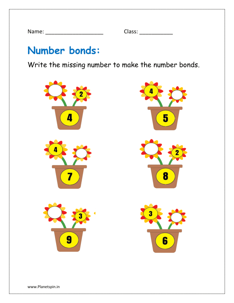 Number bonds worksheets free | Planetspin.in