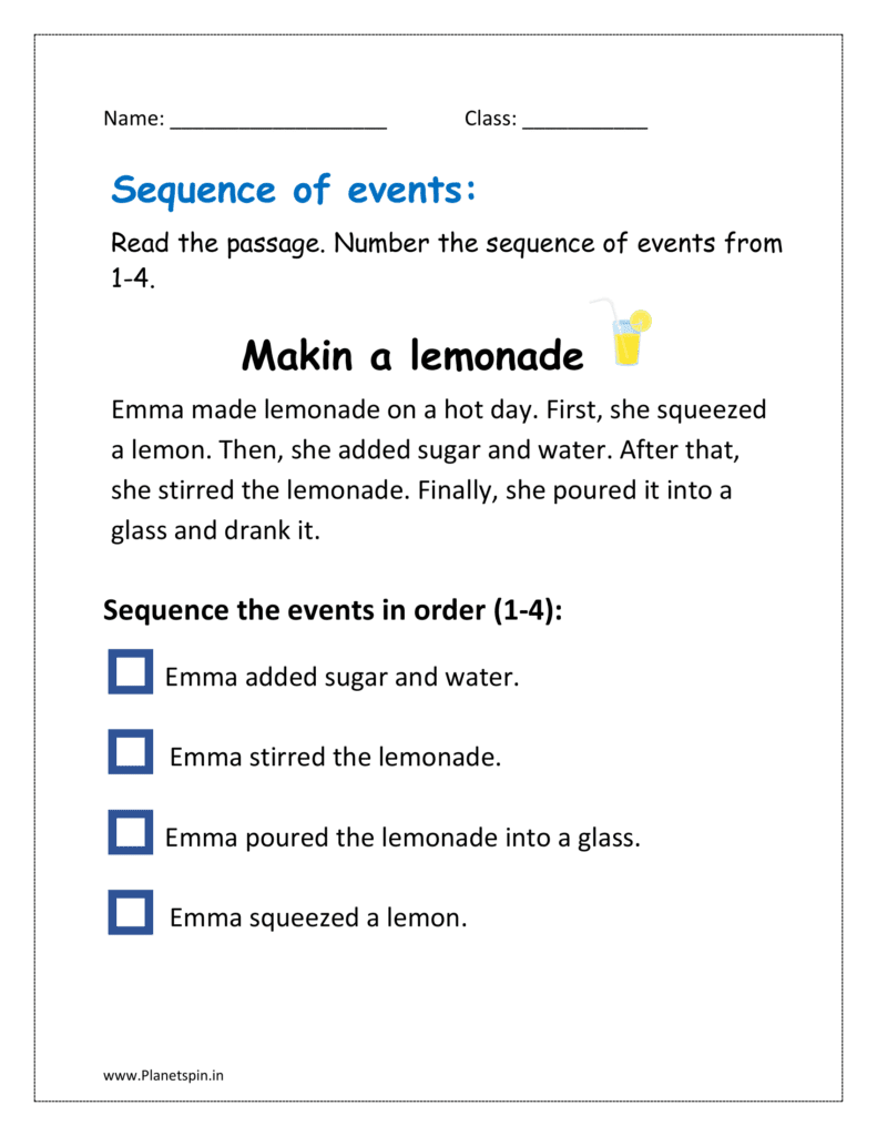 Sequence of events worksheets | Planetspin.in
