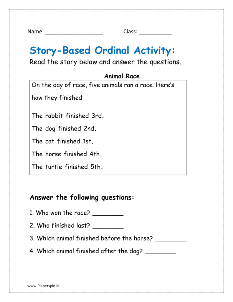 Ordinal numbers worksheet for preschool | Planetspin.in
