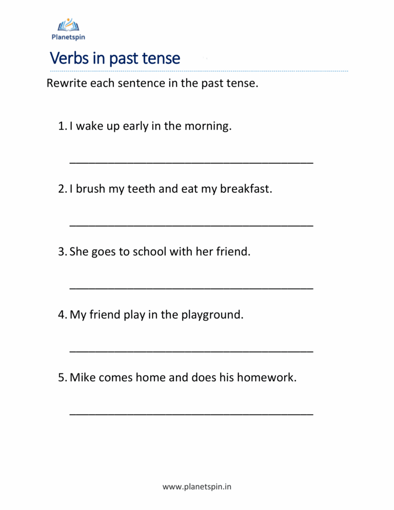 Tenses of verbs worksheet for grade 2 | Planetspin.in