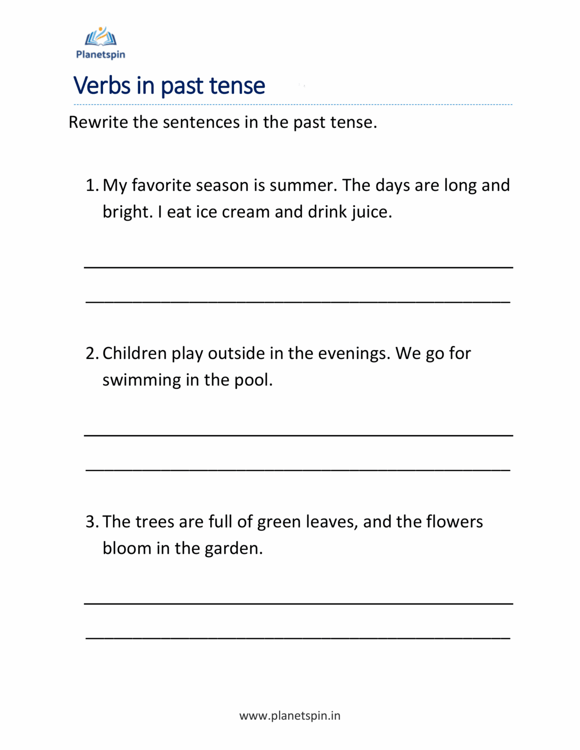 Tenses of verbs worksheet for grade 2 | Planetspin.in