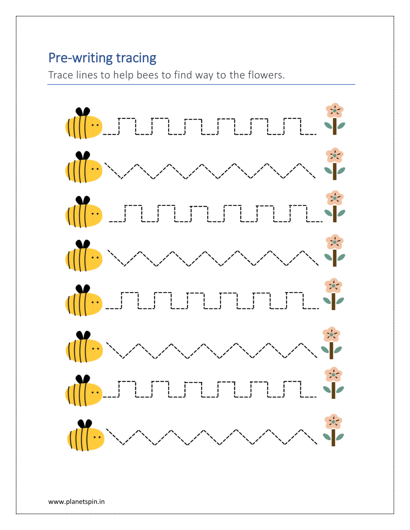 Pre writing worksheets for kindergarten | Planetspin.in