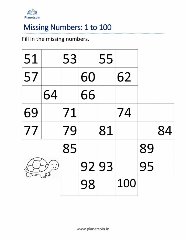Missing Numbers 1 to 100 Worksheets (Free Printable pdf)
