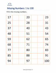 Missing numbers worksheets 1 to 100 %