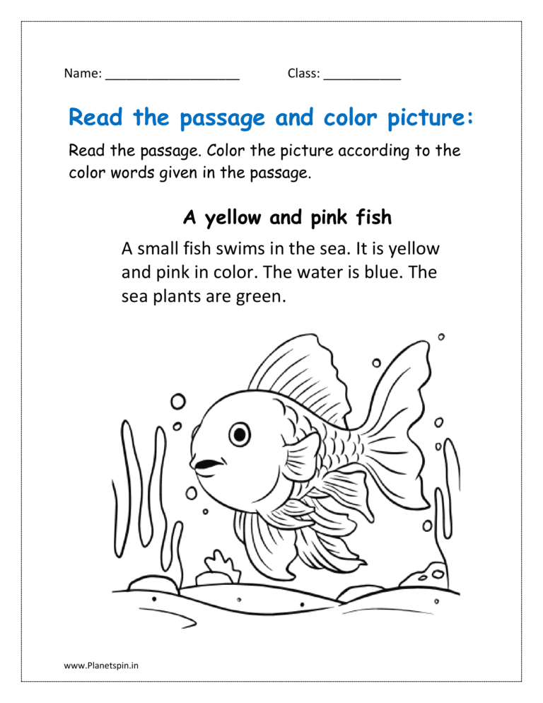 Read and color comprehension worksheets | Planetspin.in