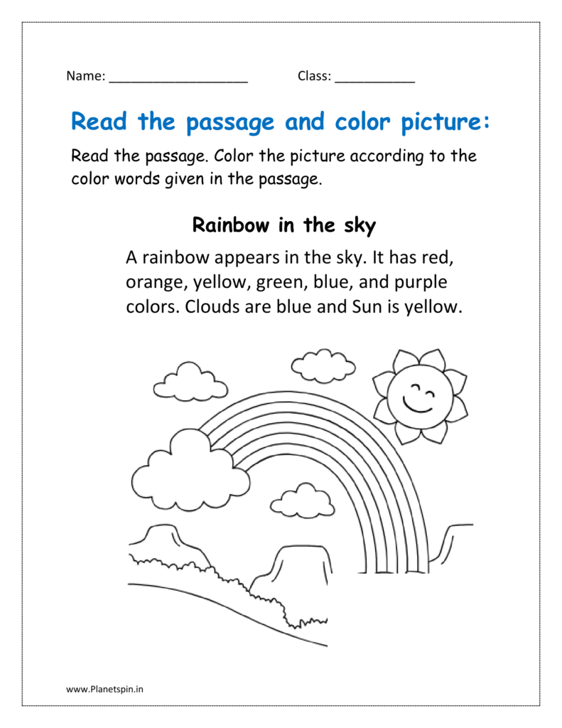 Read and color comprehension worksheets | Planetspin.in