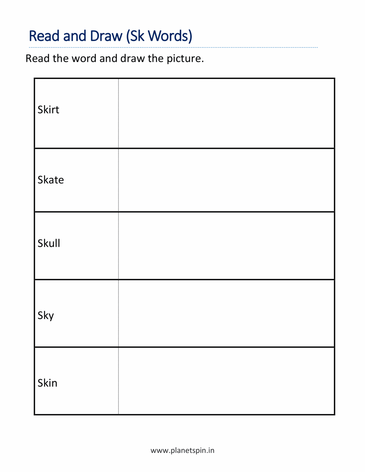 Free printable sk blends worksheets PDF for kindergarten