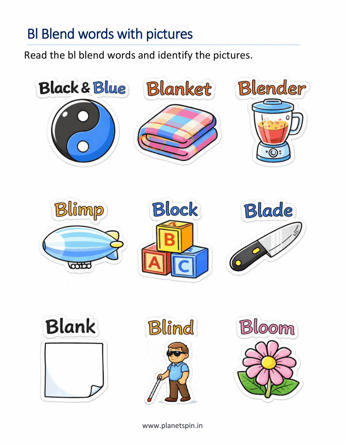 Bl blends worksheet for kindergarten | Planetspin.in