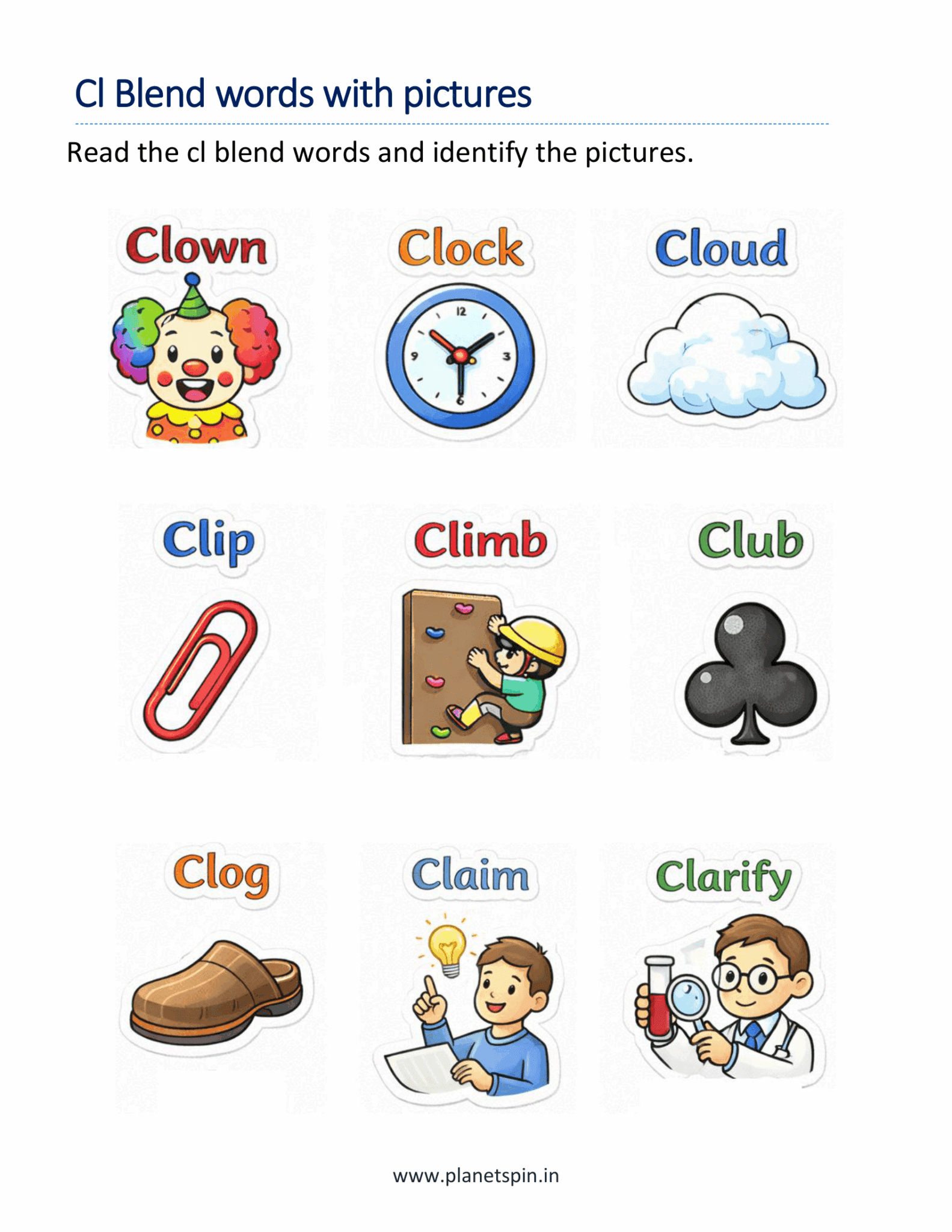 Cl blends worksheet for kindergarten | Planetspin.in
