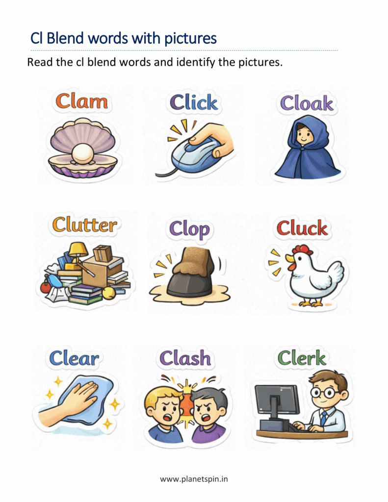 Cl blends worksheet for kindergarten | Planetspin.in