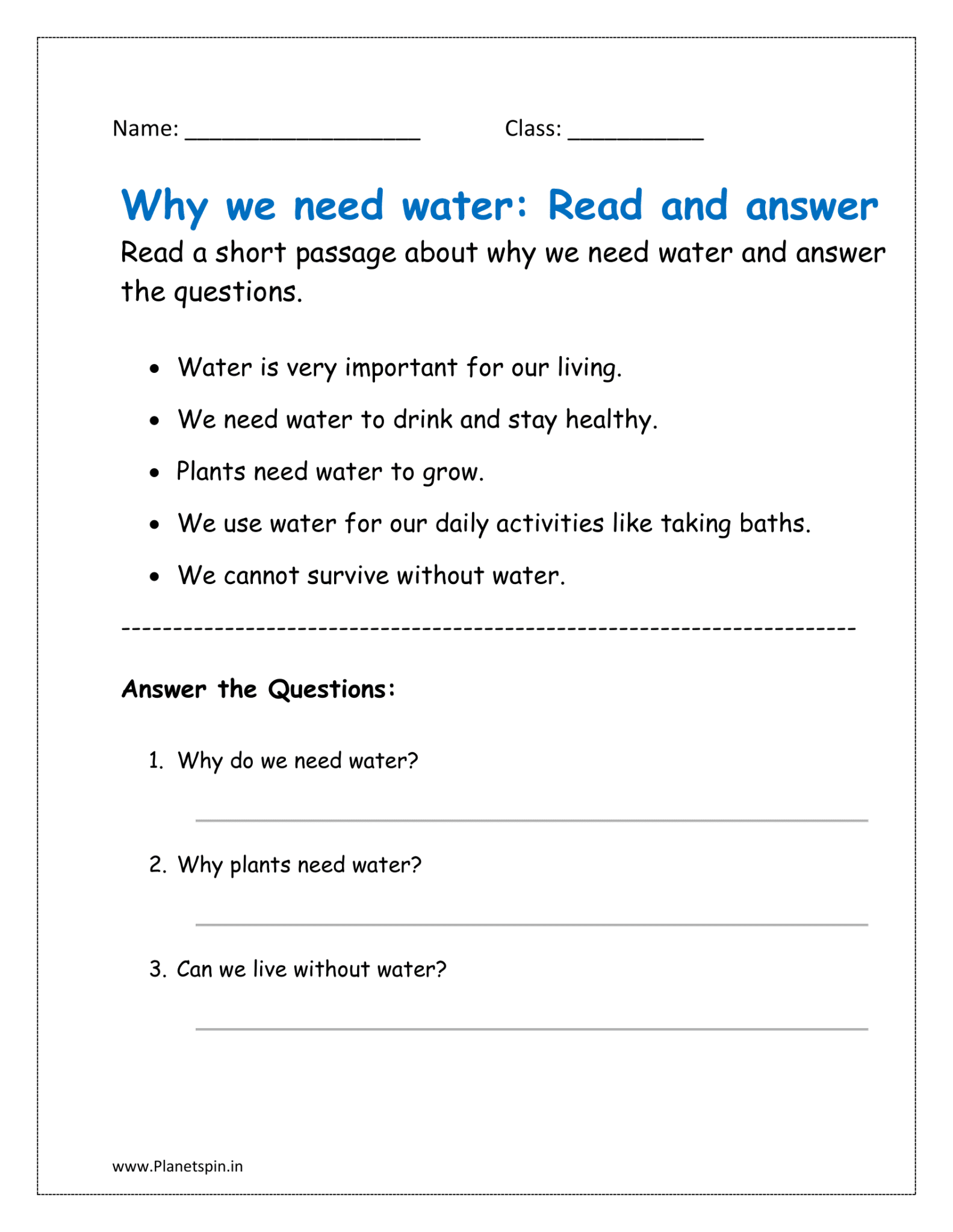 Save water worksheet for grade 1 pdf | Planetspin.in