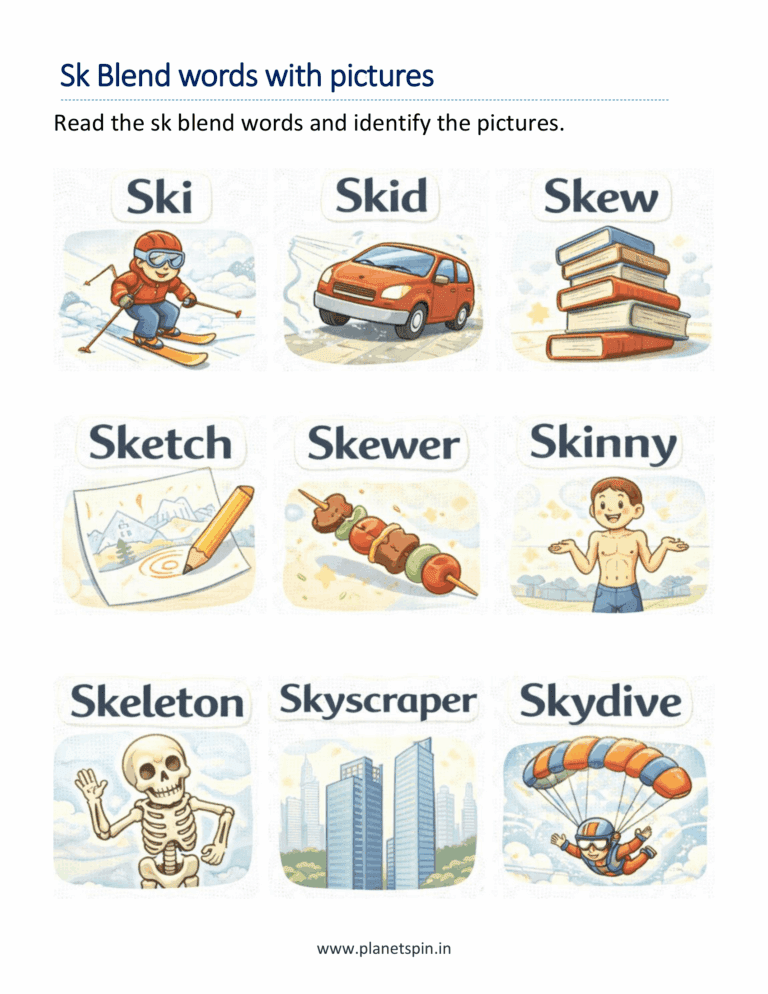 Free printable sk blends worksheets PDF for kindergarten