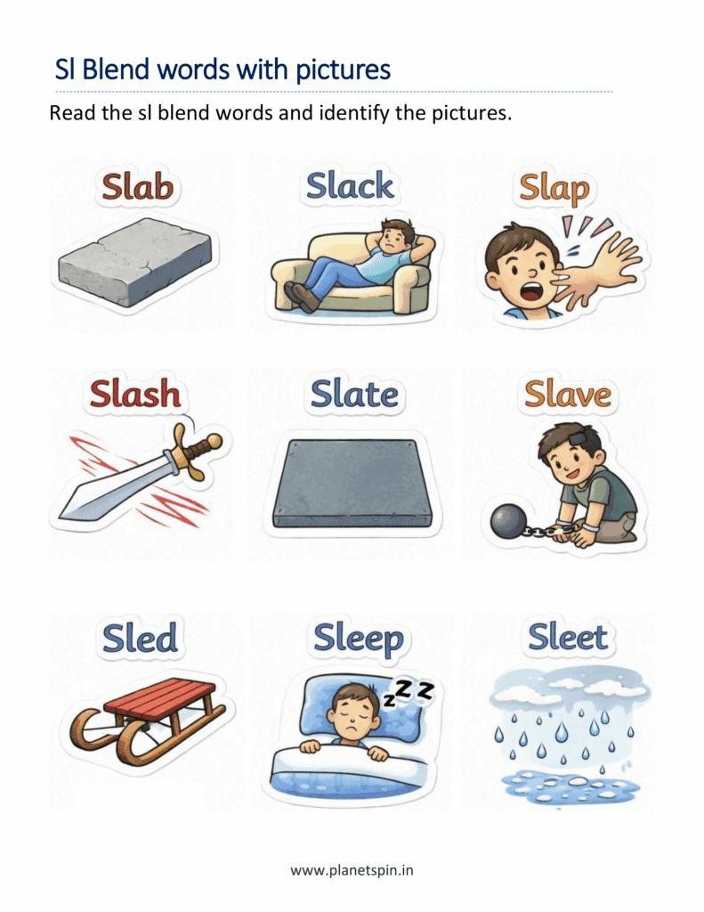 Sl blends worksheets for kindergarten (Free Printable PDF)