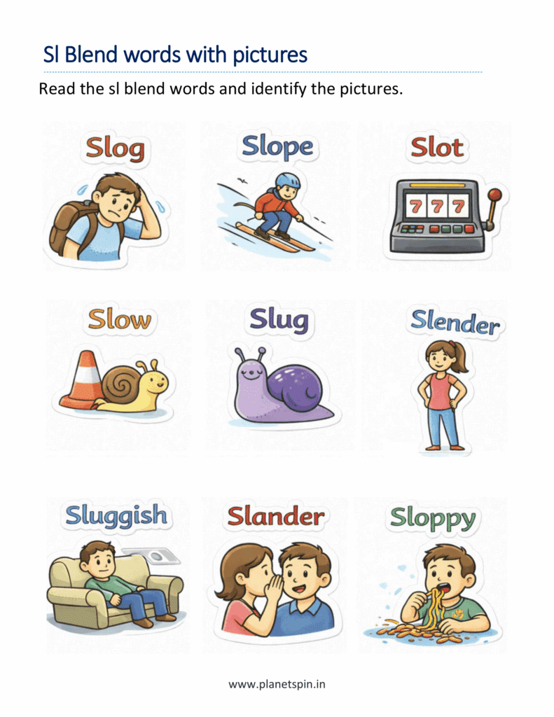 Sl blends worksheets for kindergarten (Free Printable PDF)
