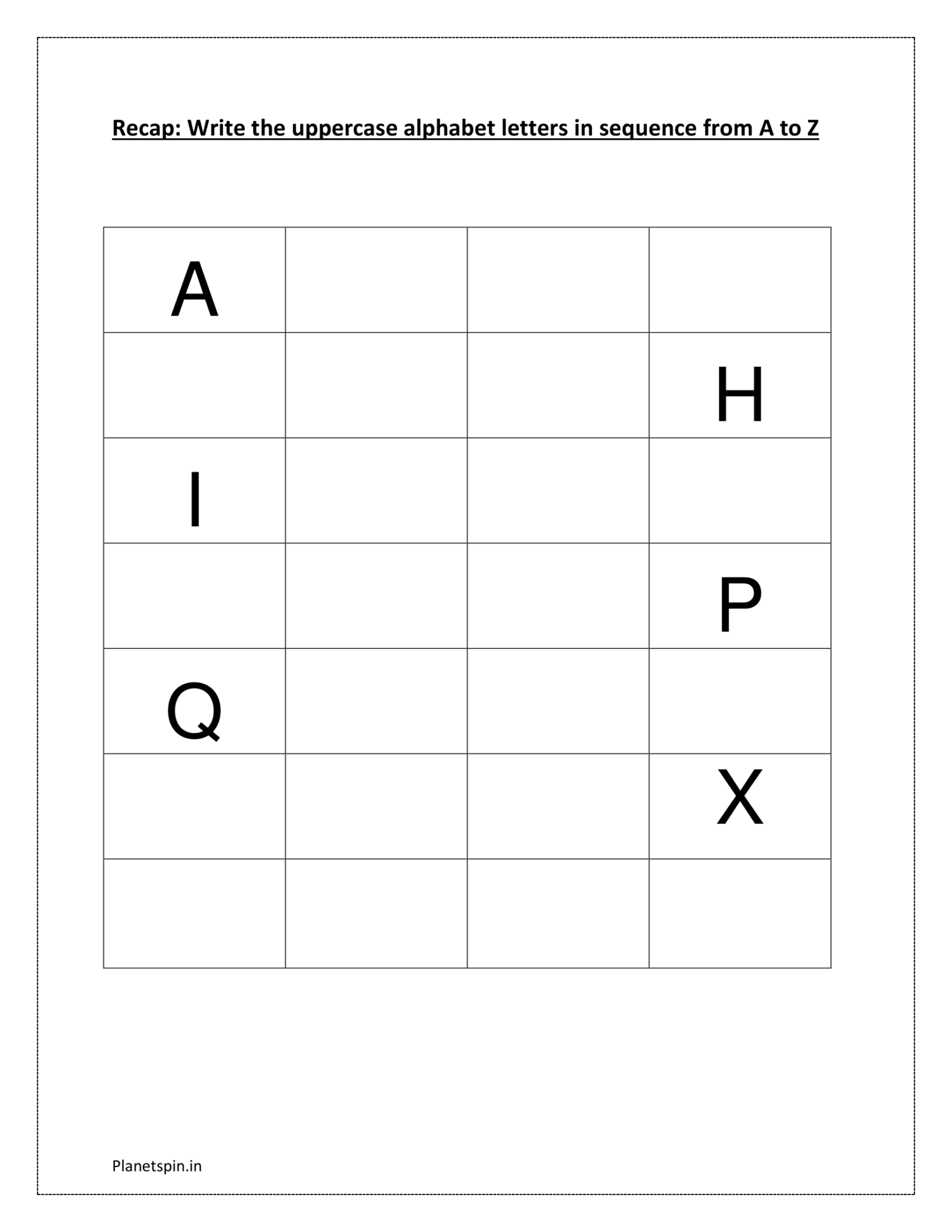 Fill in the missing uppercase letters for kindergarten