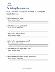 Restating the question worksheet for grade 2 | Planetspin.in