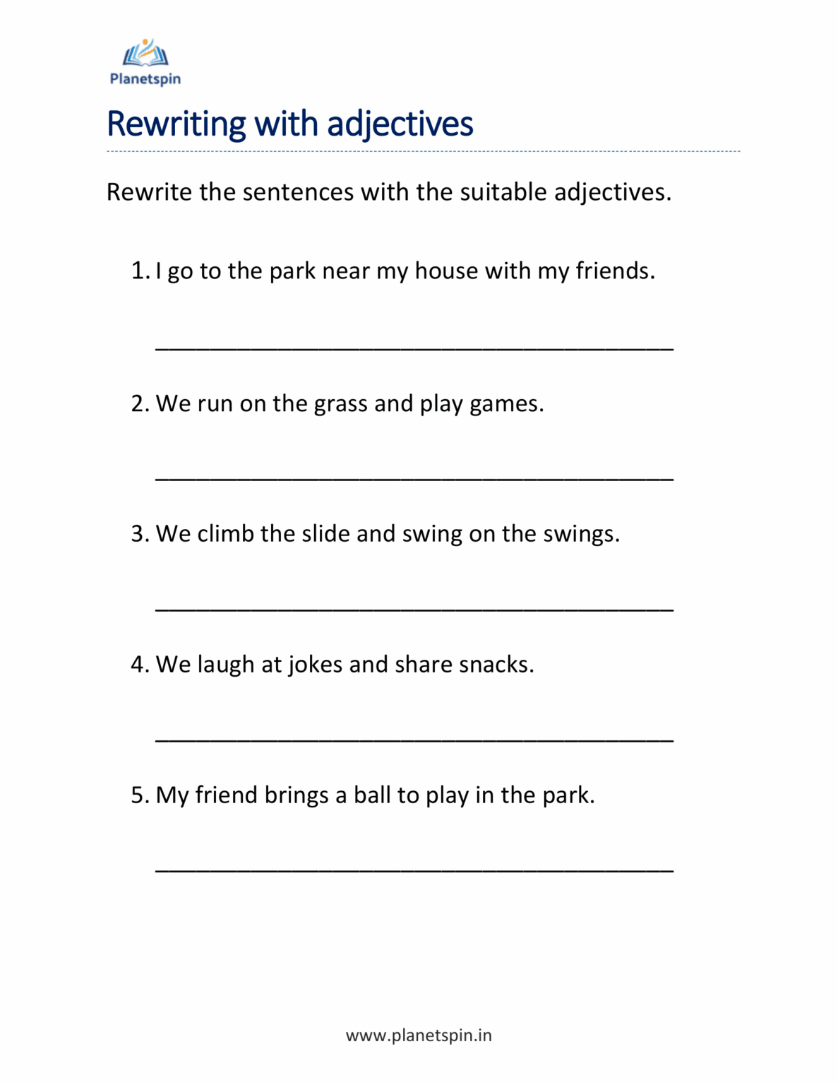 Identify adjectives in a sentence worksheet for grade 2
