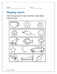 Rhyming words worksheets PDF for kindergarten | Planetspin.in