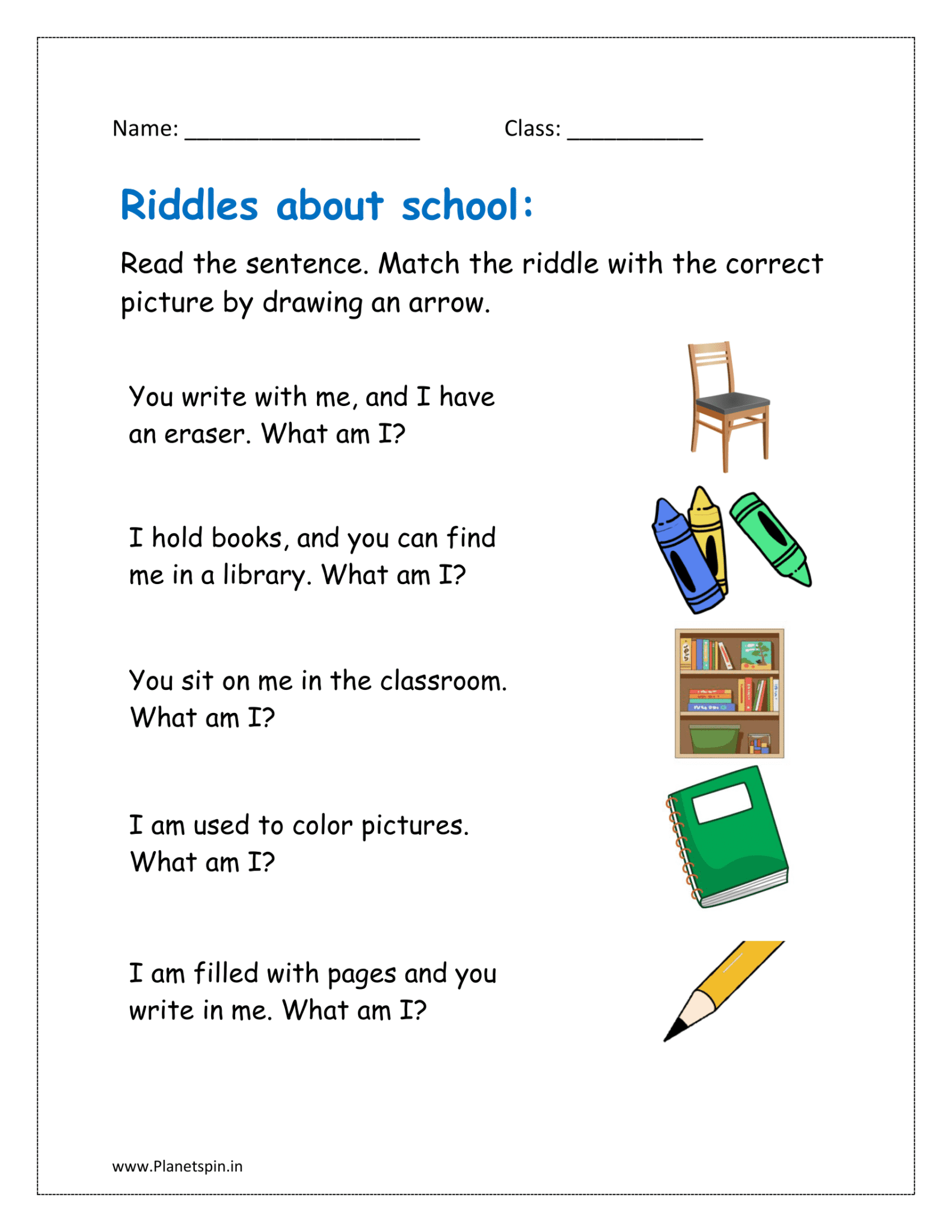 Riddles worksheet PDF for kindergarten | Planetspin.in