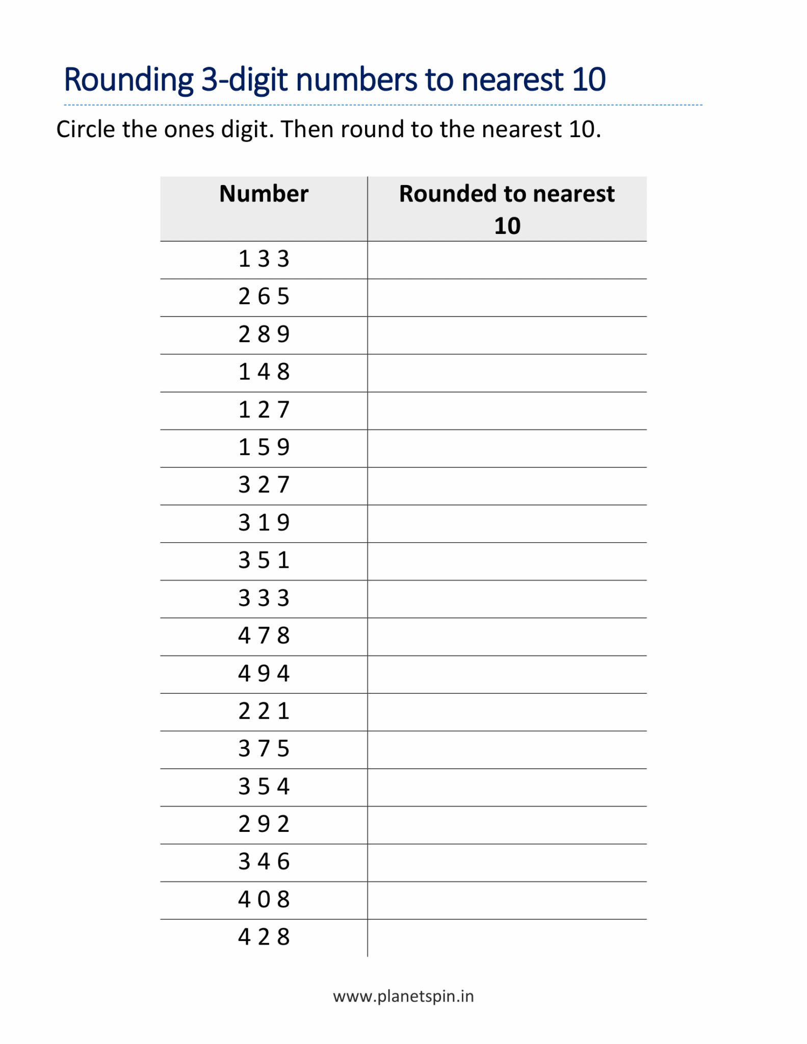 Rounding 3 digit numbers to the nearest 10 worksheets