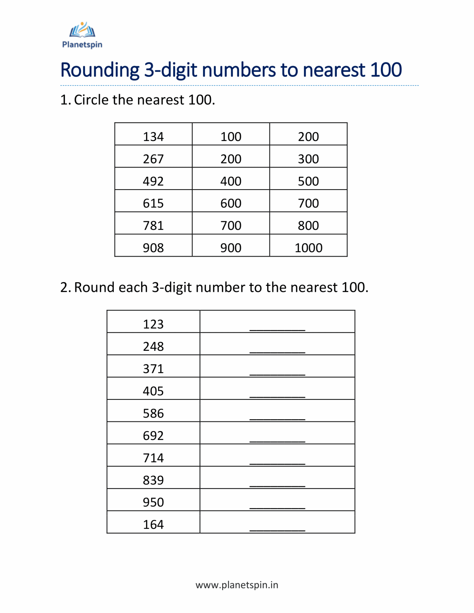 Rounding 3 digit numbers to the nearest 10 worksheets