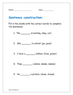 Sentence construction worksheets for grade 1 | Planetspin.in