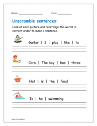 Sentence scramble worksheet PDF for kindergarten | Planetspin.in
