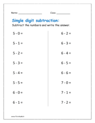 Single digit subtraction worksheet PDF | Planetspin.in