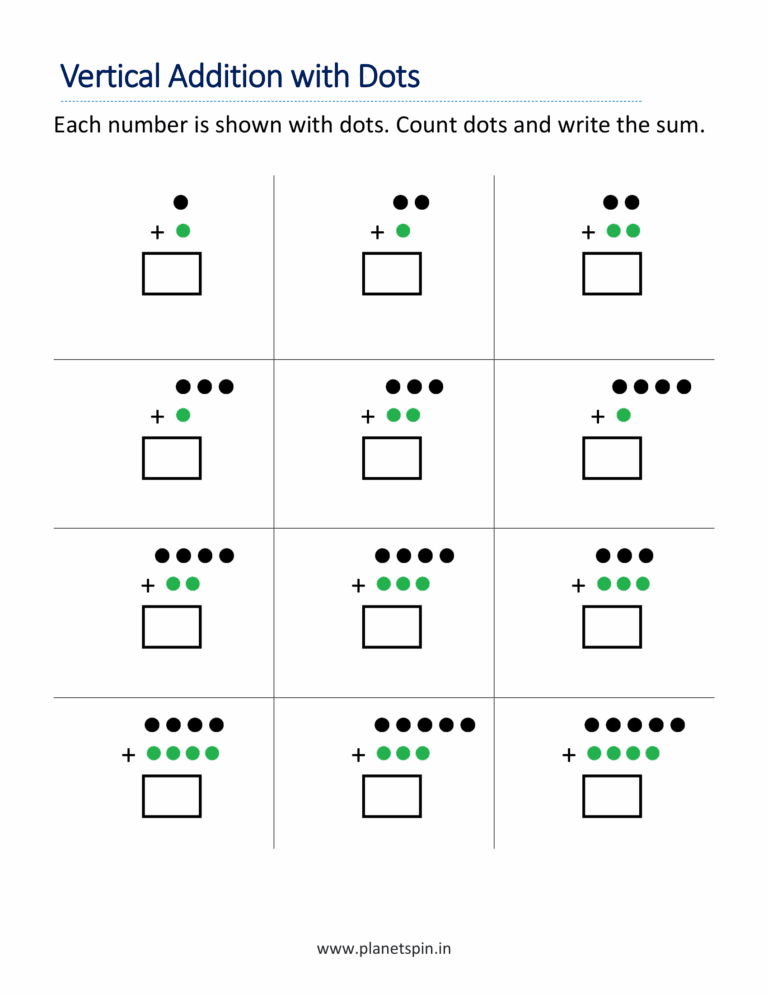 Vertical addition worksheets for kindergarten | Planetspin.in
