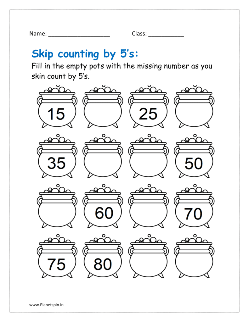 Skip counting by 5 worksheet for kindergarten | Planetspin.in