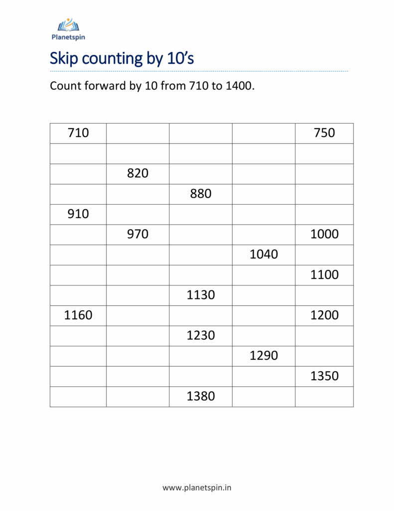 Skip counting by 10 worksheets for grade 2 | Planetspin.in