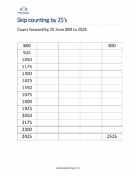 Skip counting by 25 worksheets for grade 2 | Planetspin.in