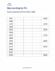 Skip counting by 25 worksheets for grade 2 | Planetspin.in