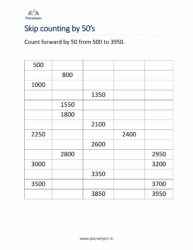 Skip counting by 50 worksheets for grade 2 | Planetspin.in