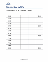 Skip counting by 50 worksheets for grade 2 | Planetspin.in