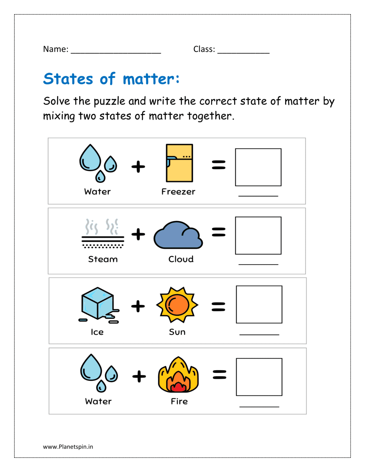 Solid liquid gas worksheet - The States of matter | Planetspin.in
