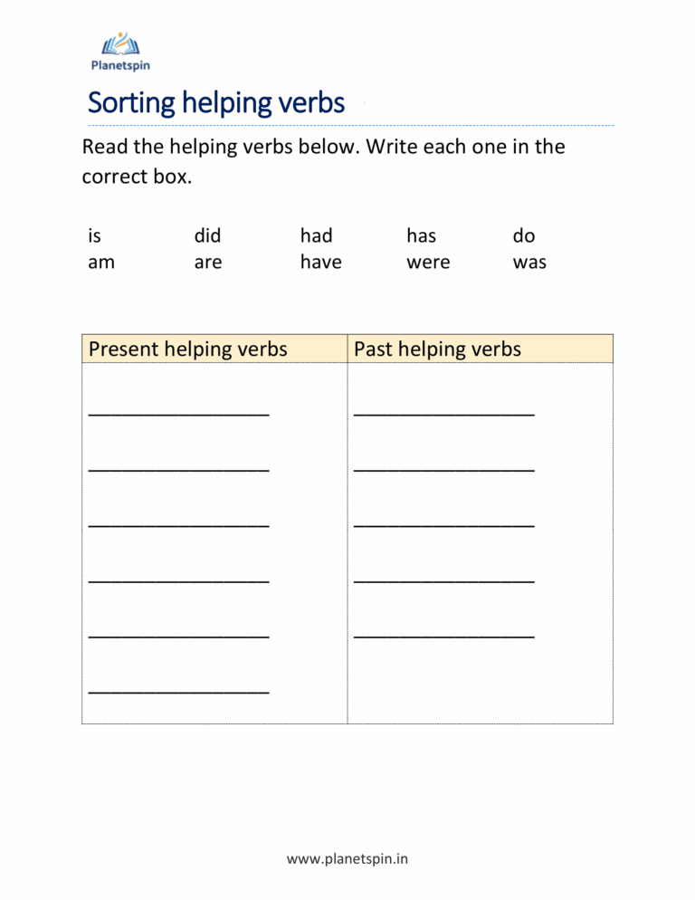 Helping verbs worksheet grade 2 | Planetspin.in