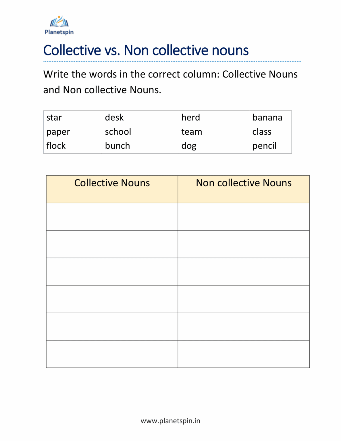 Common and proper nouns worksheets for grade 2 | Planetspin.in