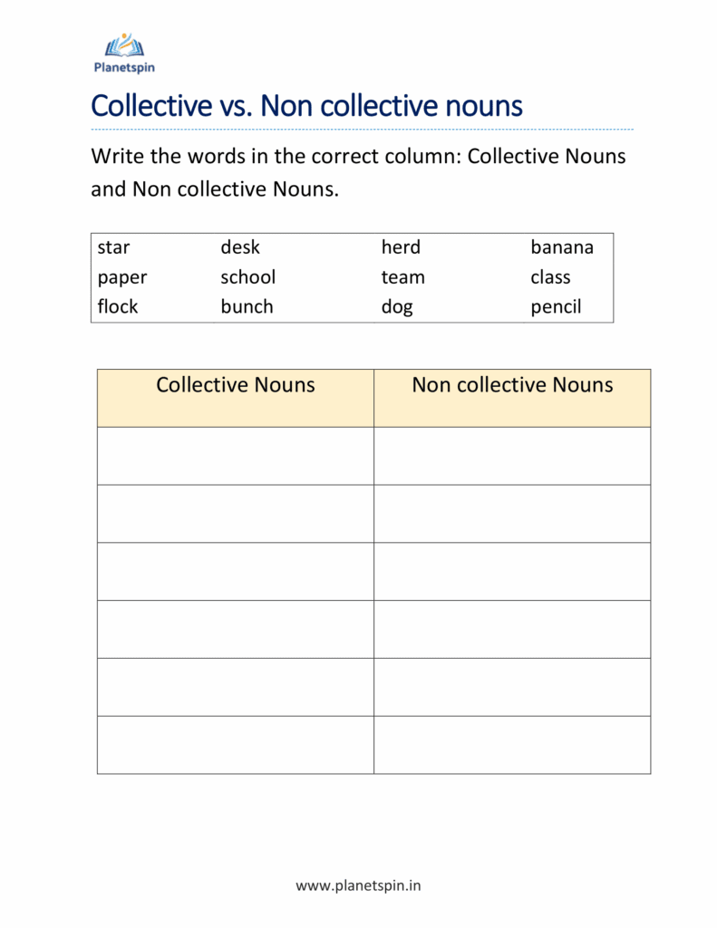 Collective nouns worksheet grade 2 | Planetspin.in