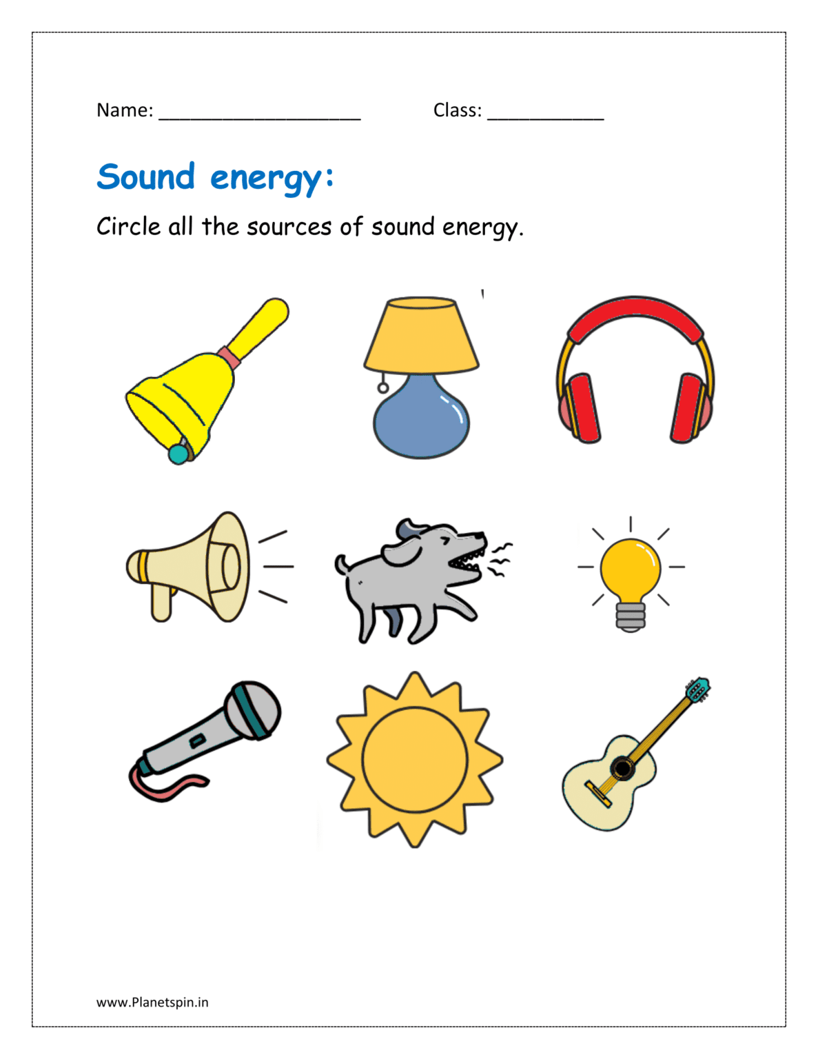 Sound energy worksheets pdf for kindergarten | Planetspin.in