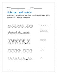 Subtract and match worksheet for kindergarten | Planetspin.in