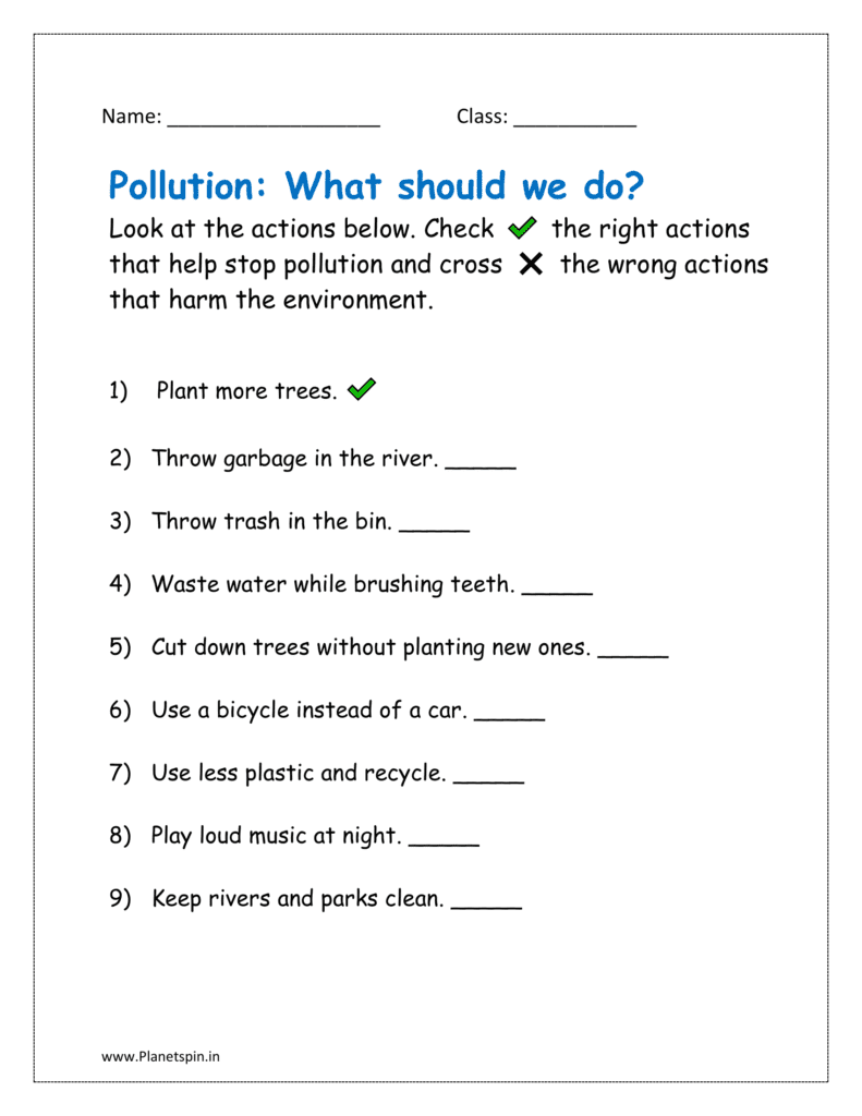Water Pollution Worksheet for Kindergarten (Free Printable PDF)