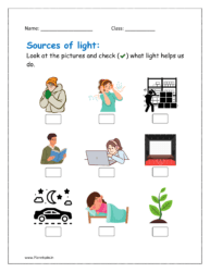 Light energy worksheet pdf for kindergarten | Planetspin.in