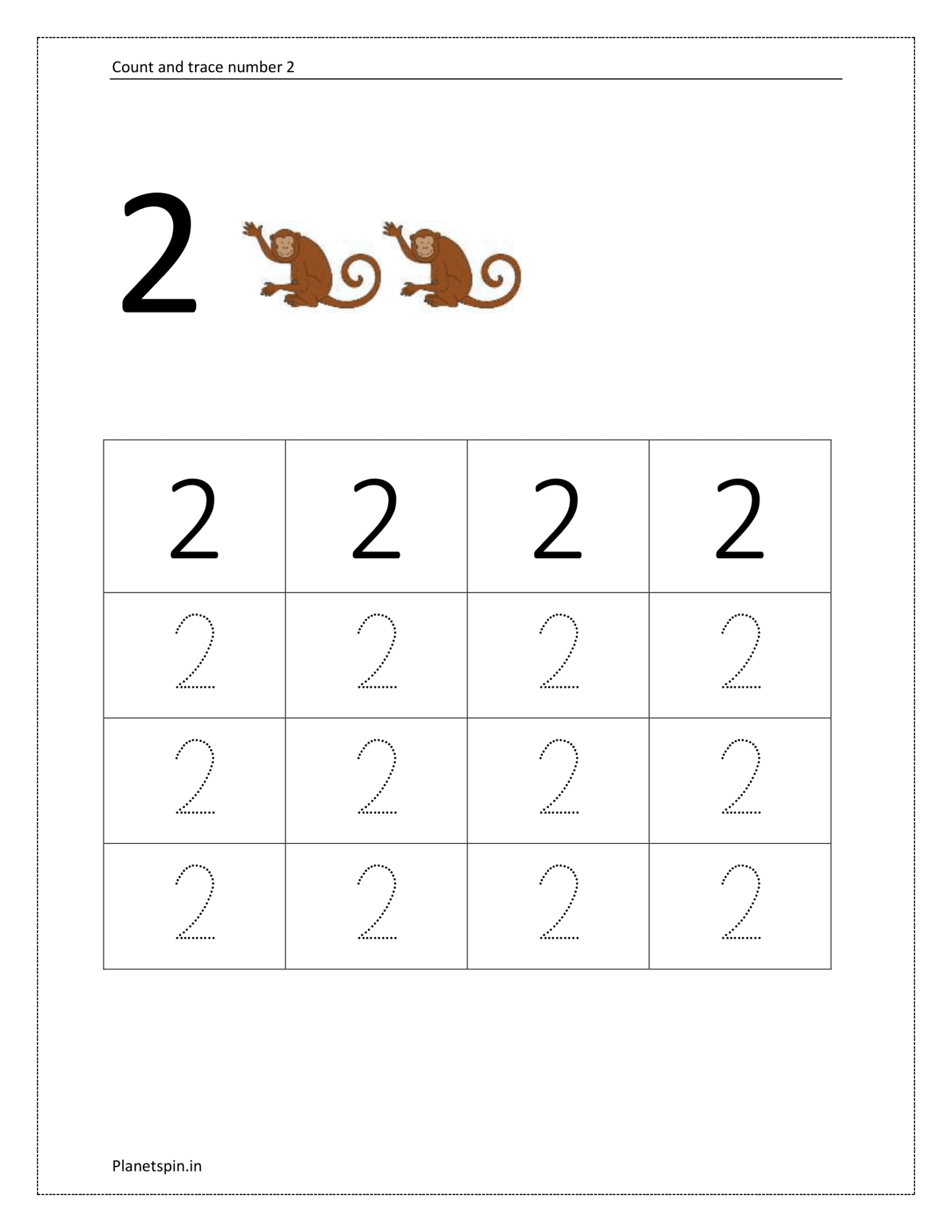 Tracing number 2 worksheet PDF - Free printable for kindergarten