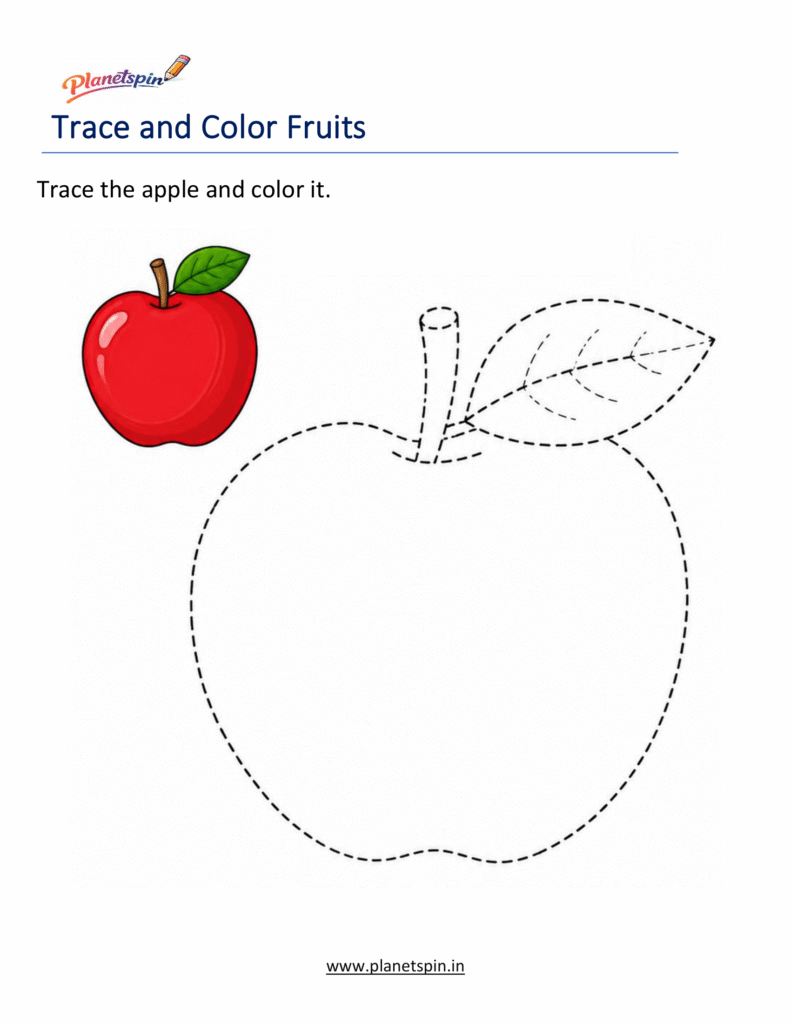 Trace and color fruits worksheets | Planetspin.in